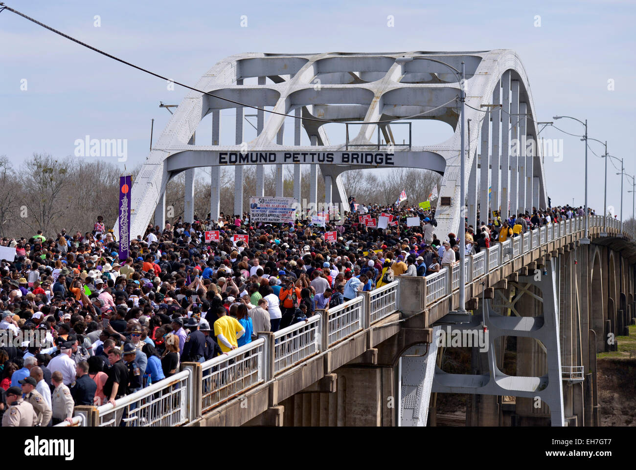 Selma, USA. 8th Mar, 2015. Tens of thousands of people walk across the ...