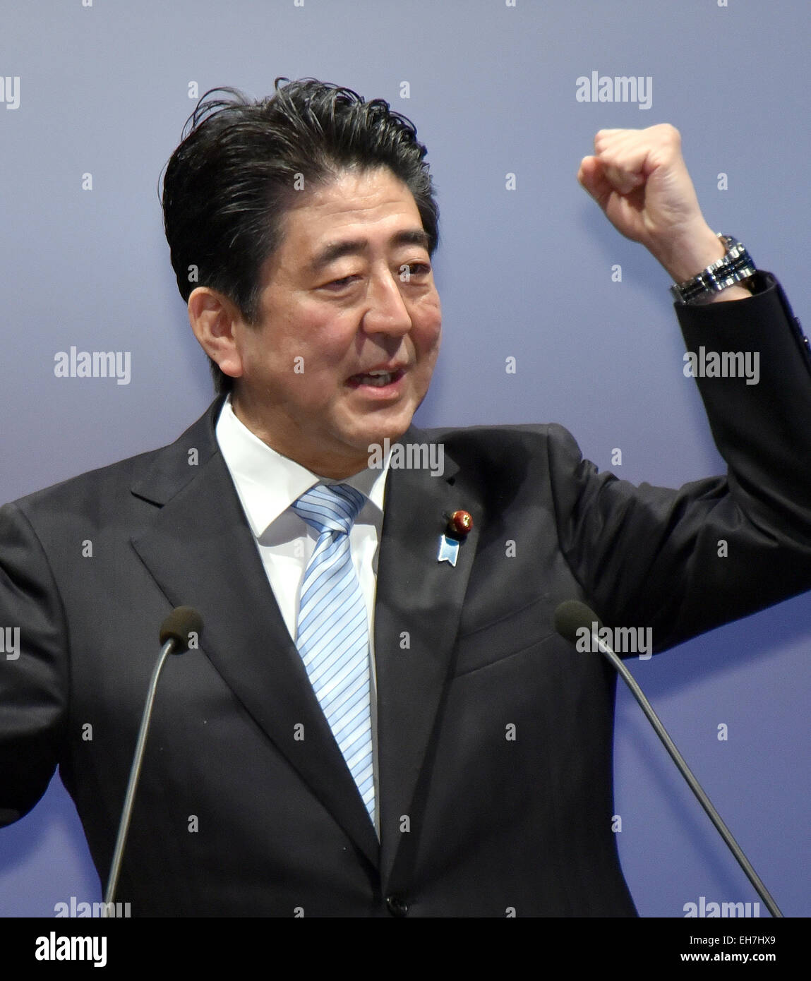 Tokyo, Japan. 8th Mar, 2015. Japan's Prime Minister Shinzo Abe gestures ...