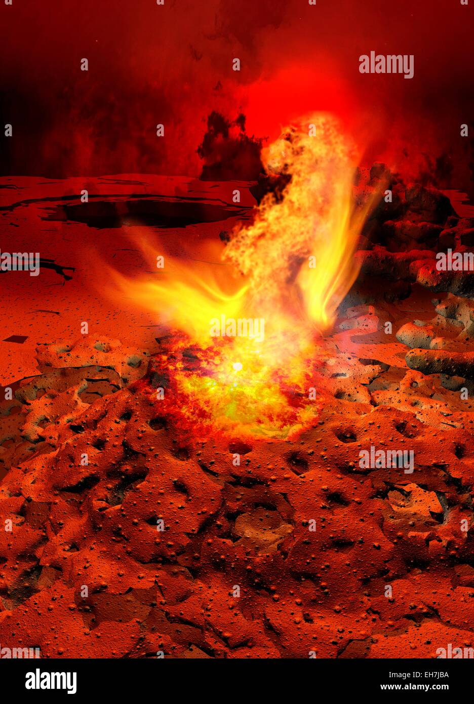 Planet with rocks and flames Stock Photo - Alamy