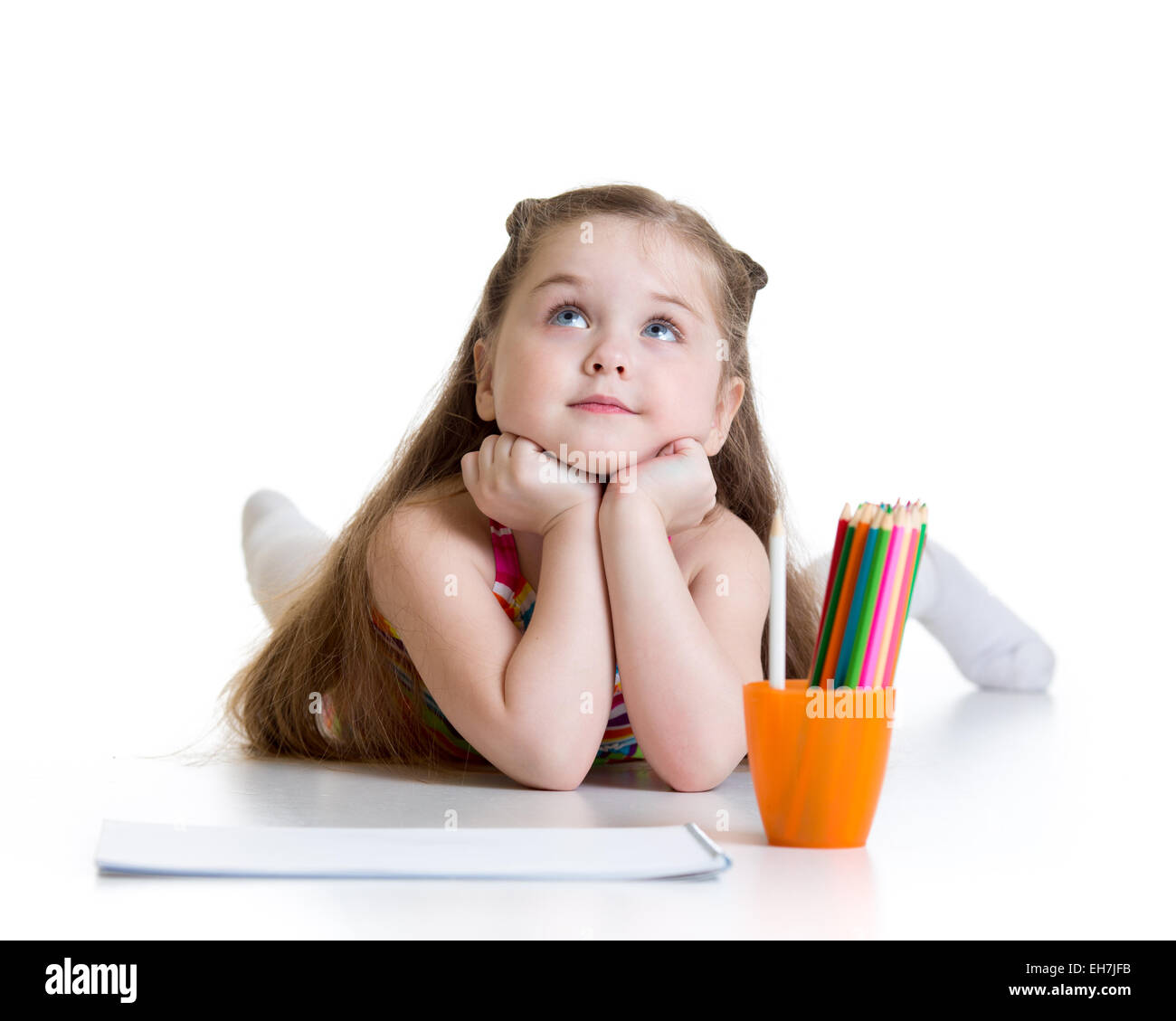 dreamy child girl with pencils Stock Photo - Alamy