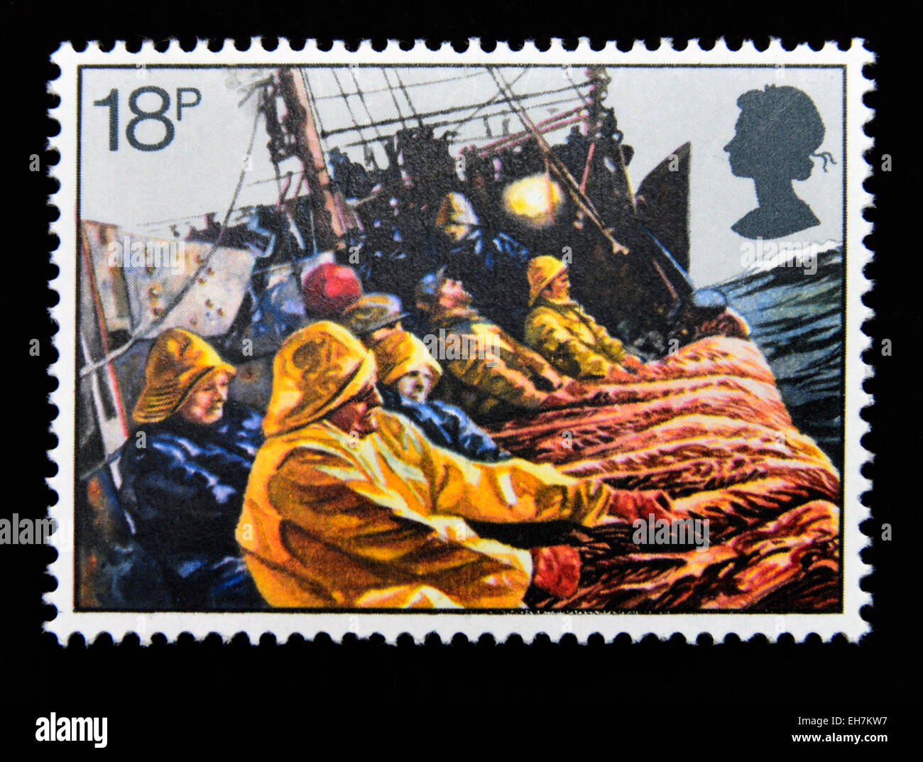 Postage stamp. Great Britain. Queen Elizabeth II. 1981. Fishing ...