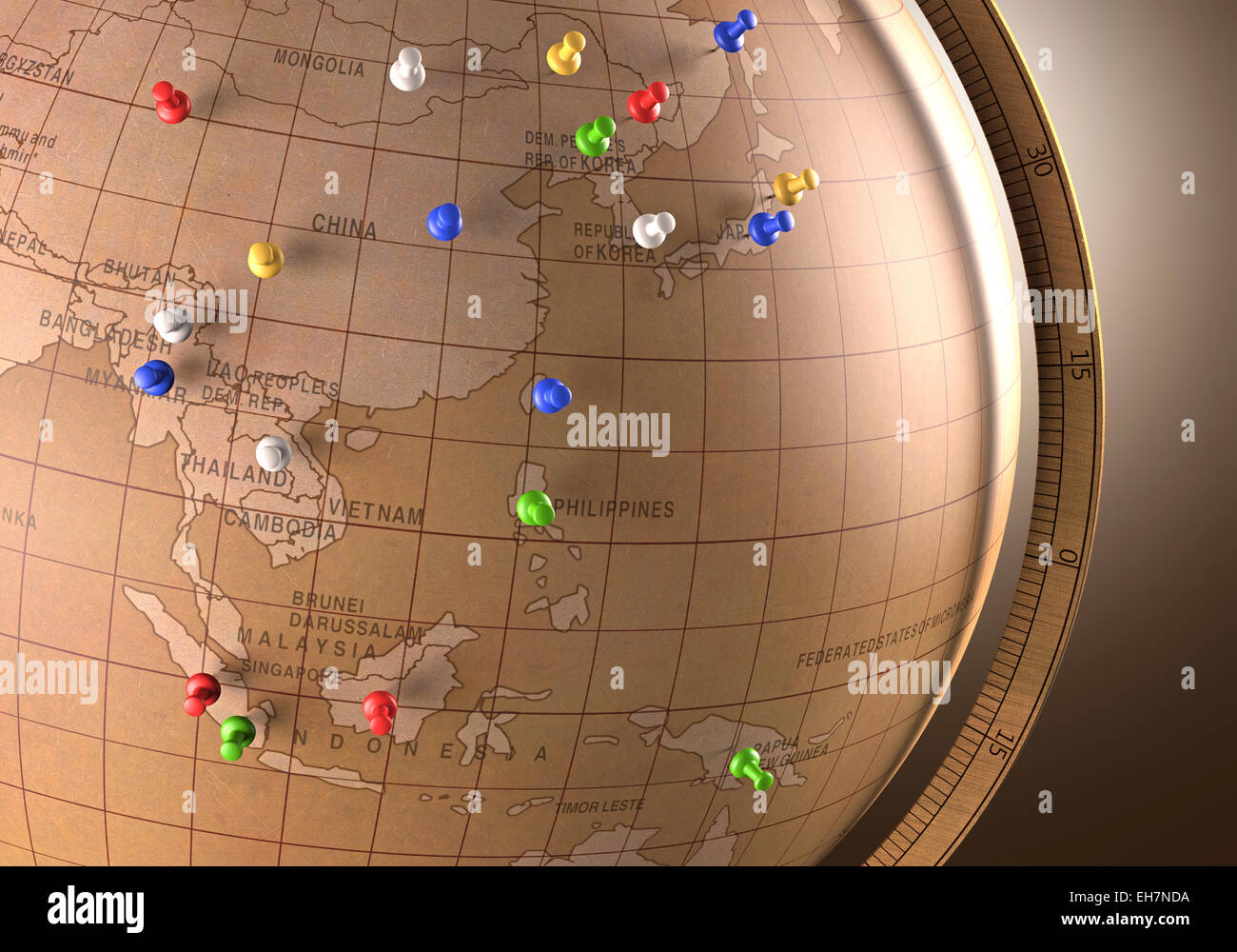 Vintage globe with push pins Stock Photo - Alamy