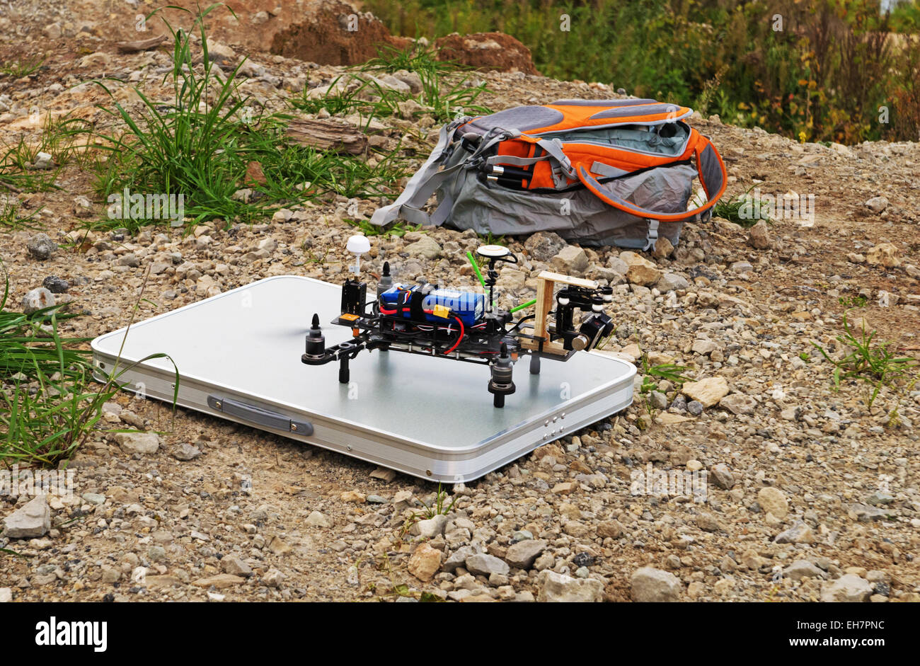 Multicopter with camera landing Stock Photo - Alamy