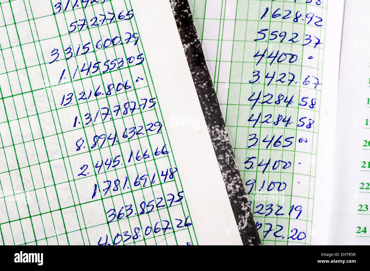 Handwritten accounting on the open pages of some old ledgers Stock ...