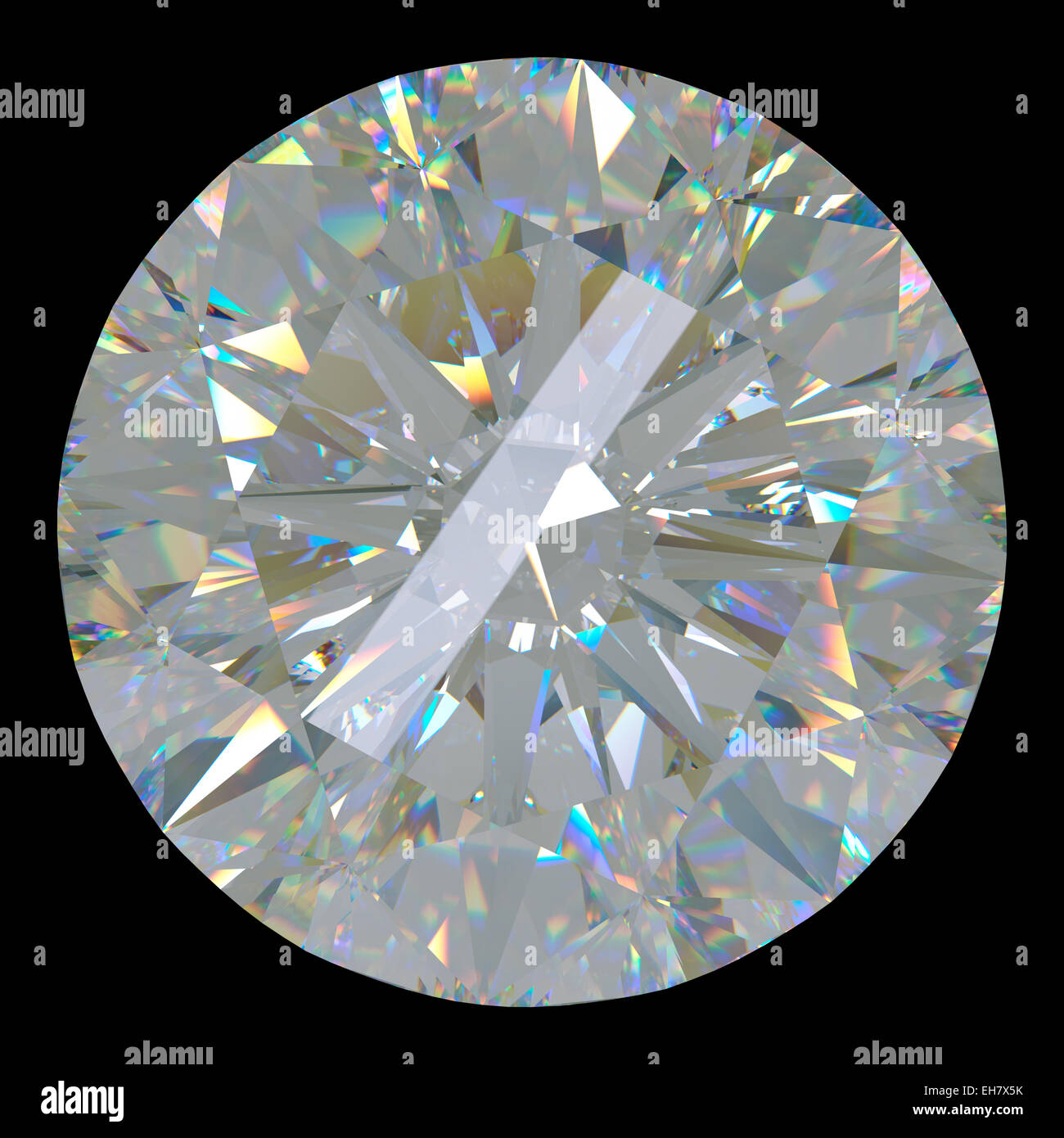 Gemstone: top view of round diamond isolated on black. Large resolution ...