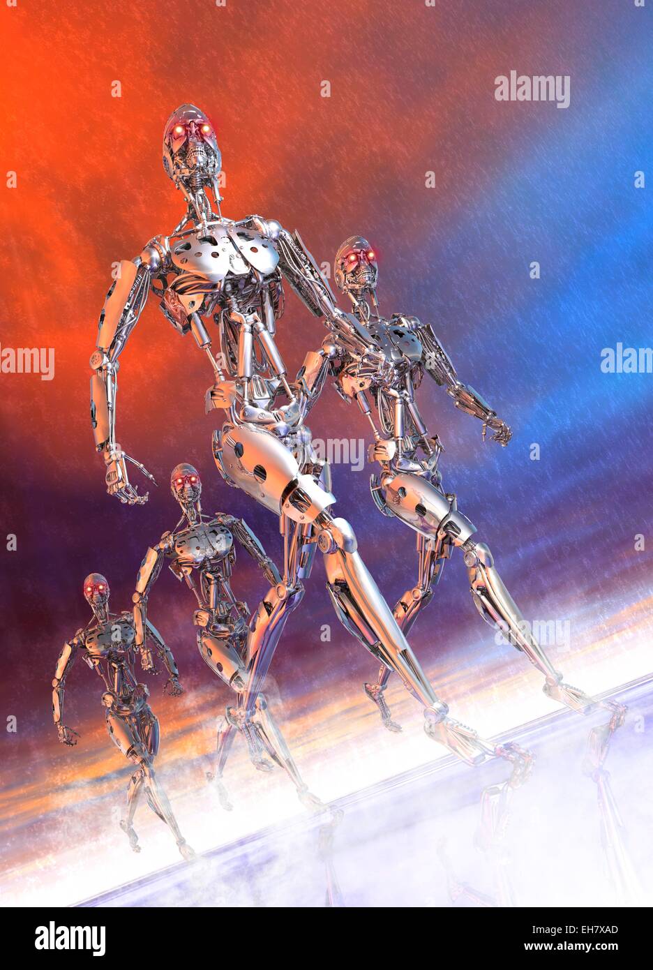 Robots marching, illustration Stock Photo - Alamy
