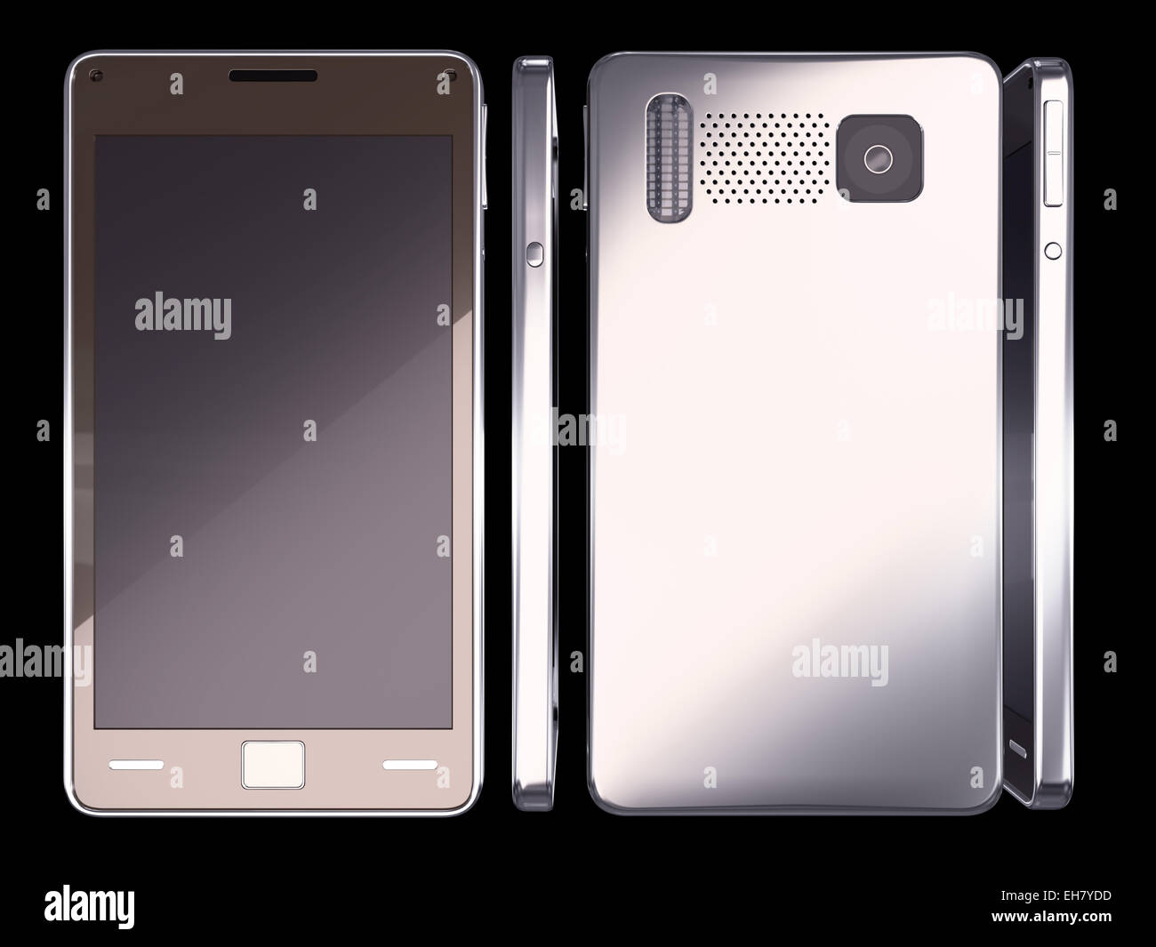 Smart phone: front, side and rear views on black (custom created and ...