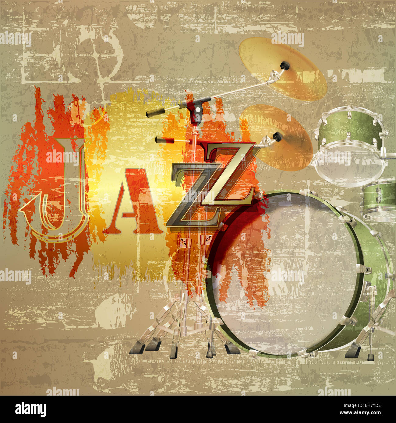 abstract green sound grunge background with drum kit and word Jazz ...