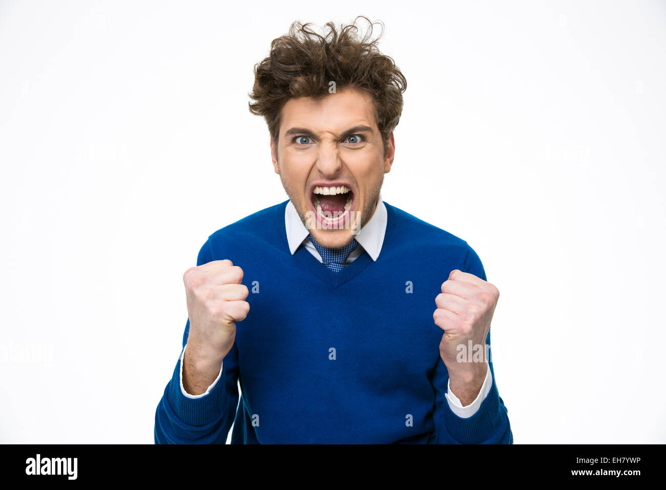 Angry business man shouting over white background Stock Photo - Alamy