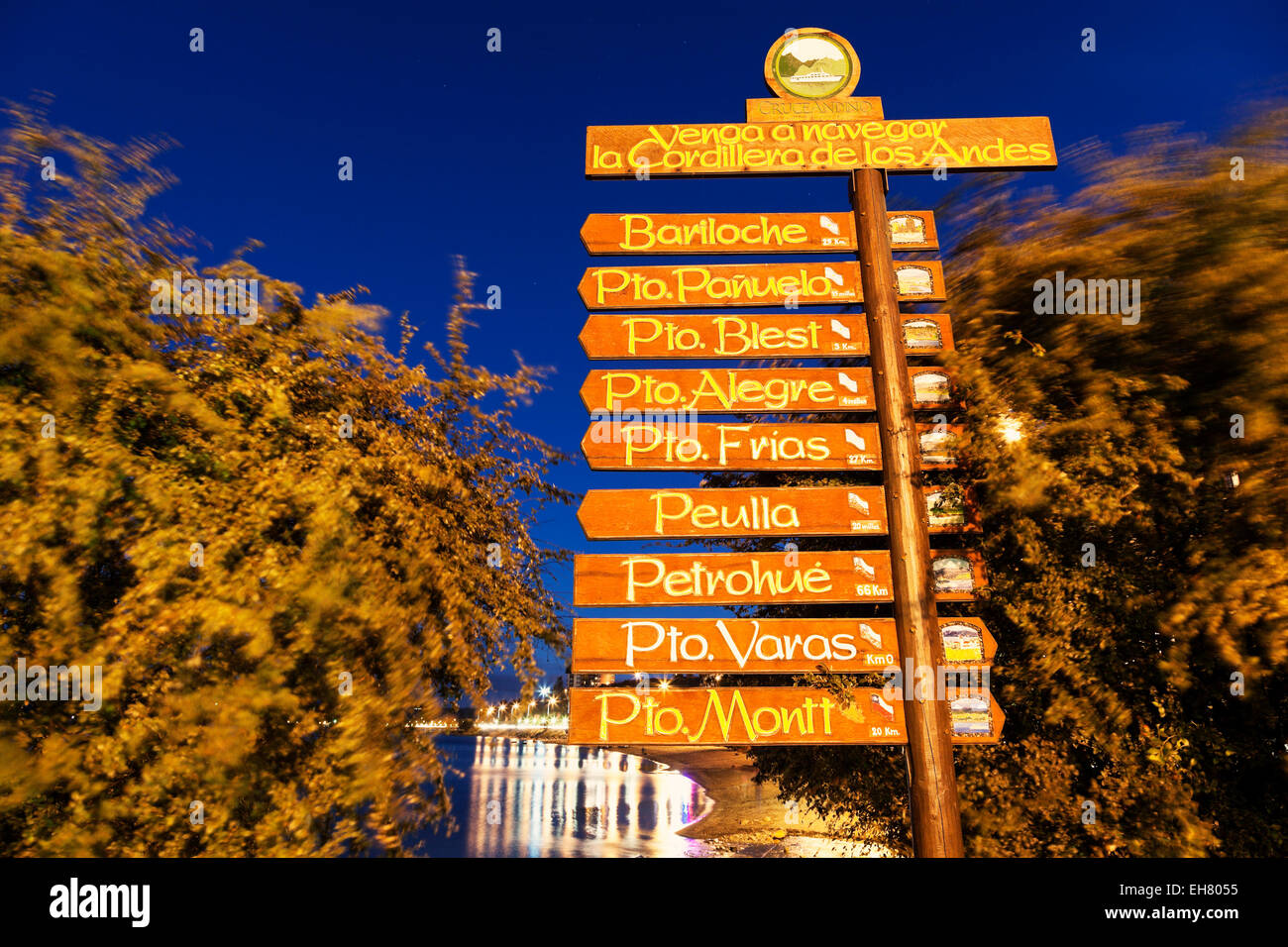 Directions from Puerto Varas, Chile. Seen after sunset Stock Photo - Alamy