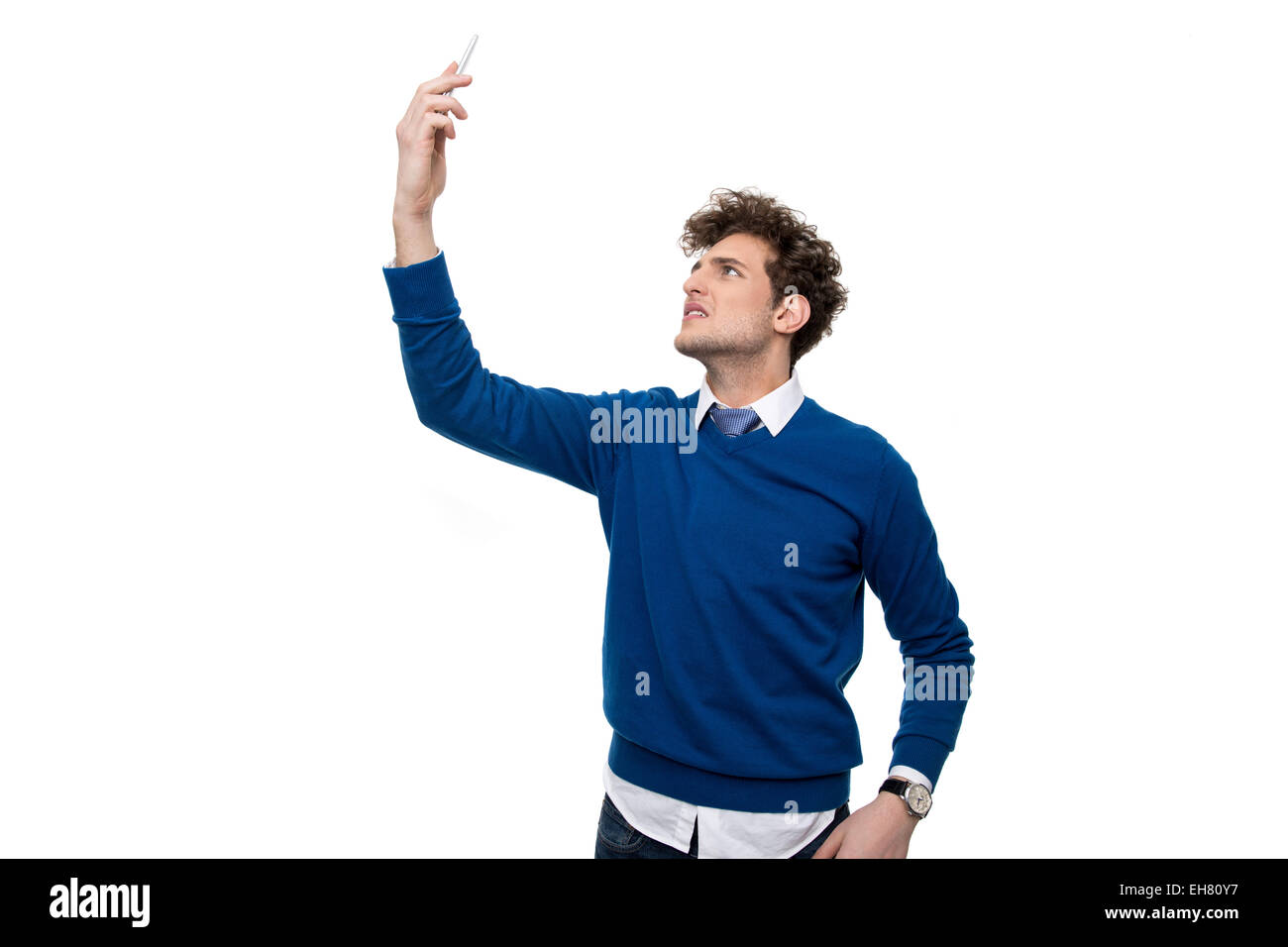 Business man searching for network over white background Stock Photo ...