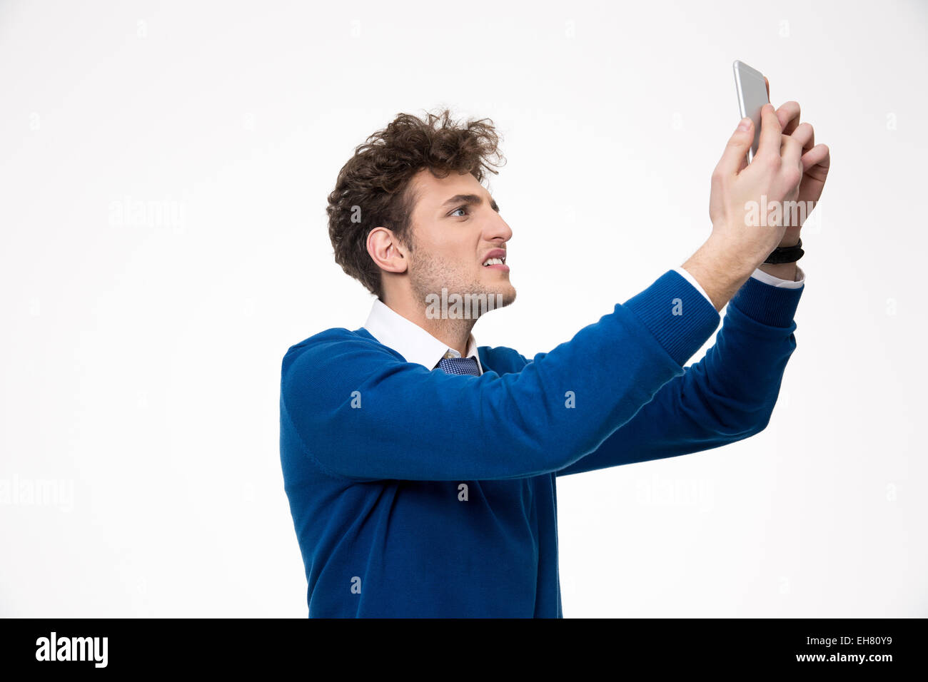 Business man searching for network over white background Stock Photo ...