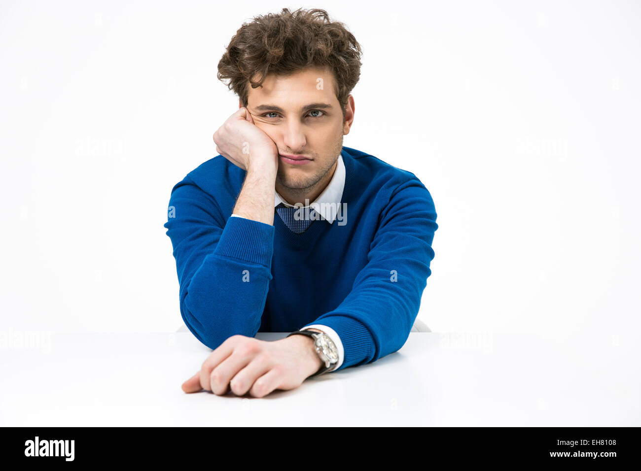 Sad bored businessman sitting desk hi-res stock photography and images ...