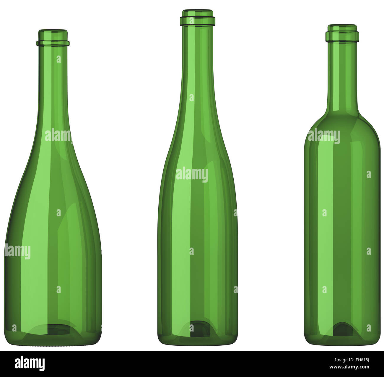 Three empty uncorked bottles for wine isolated on white Stock Photo - Alamy