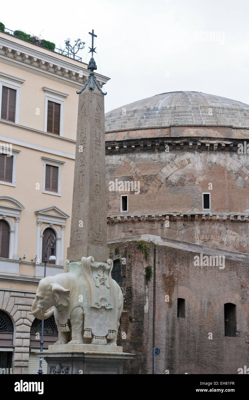 An elephant monument with an obelisk on its back in Rome, Italy Stock ...