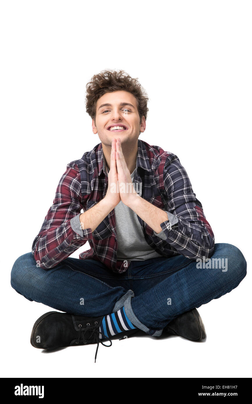 Man curly hair hand on Cut Out Stock Images & Pictures - Alamy