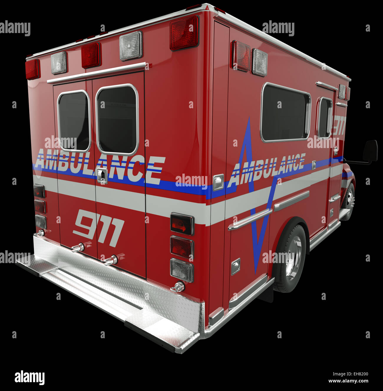 Ambulance: Rear view of emergency services vehicle on black. Custom ...