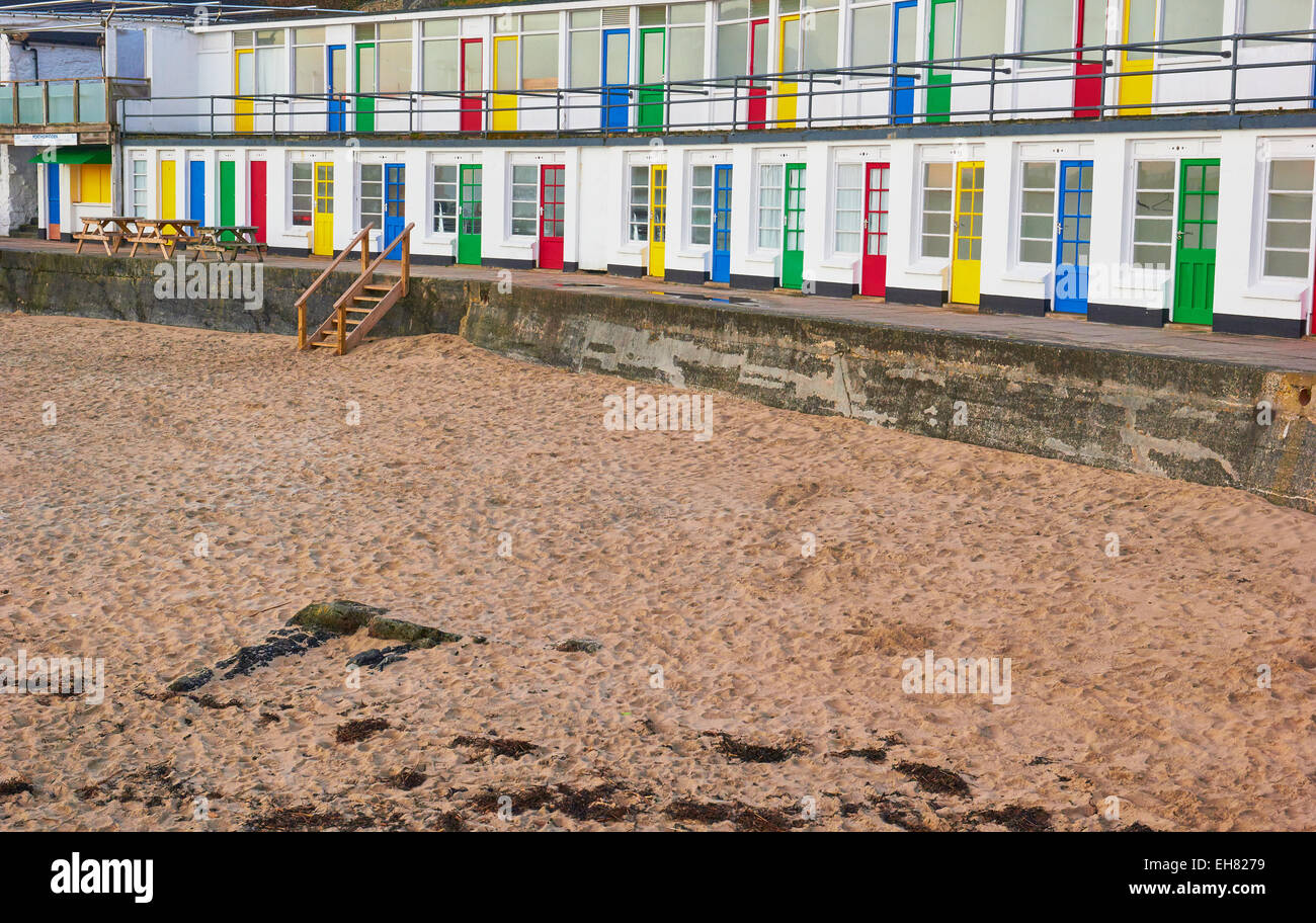 Traditional brightly painted beach huts Porthgwidden St Ives Cornwall ...