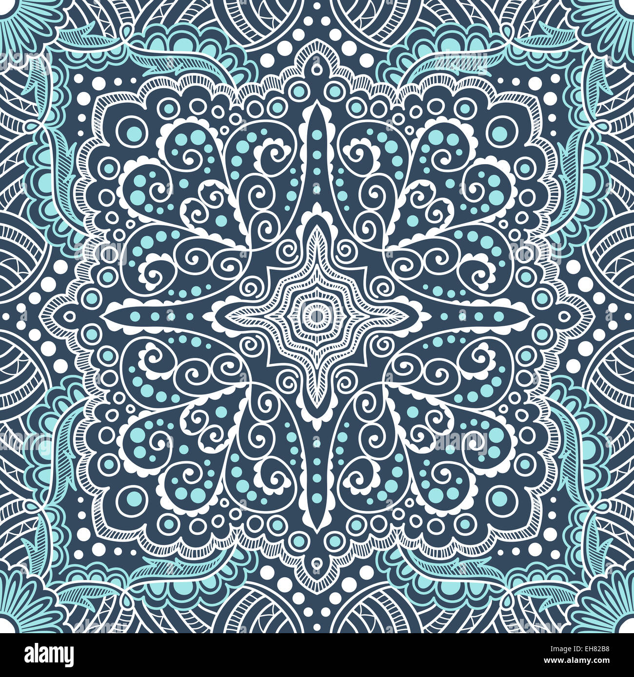 vector seamless blue pattern of spirals, swirls, chains Stock Photo - Alamy