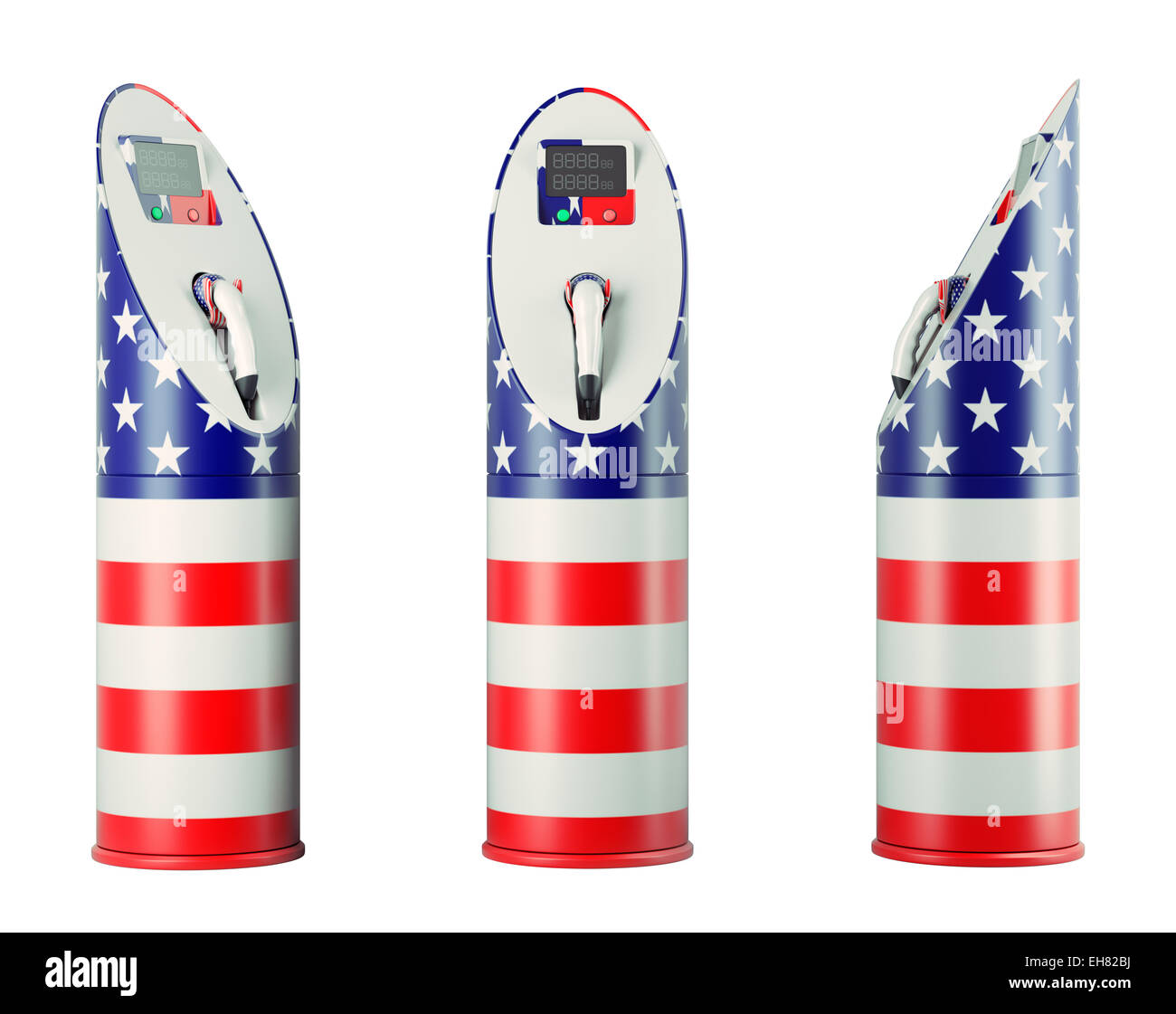 Eco fuel: isolated charging stations with USA flag pattern for electric ...