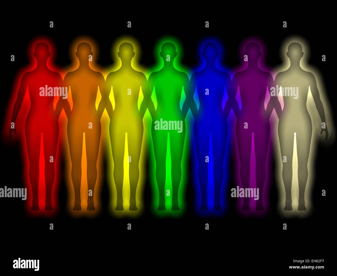 Rainbow people - rainbow silhouettes of human aura Stock Photo - Alamy