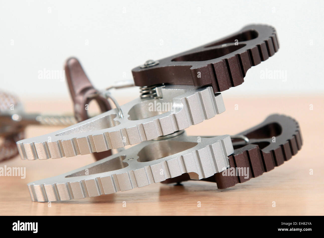 Close up image of alpine climbing safety devise Stock Photo - Alamy