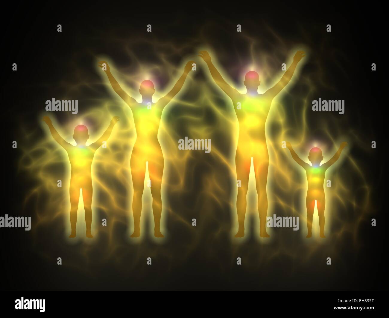 Human energy body silhouette with aura and chakras - family Stock Photo ...