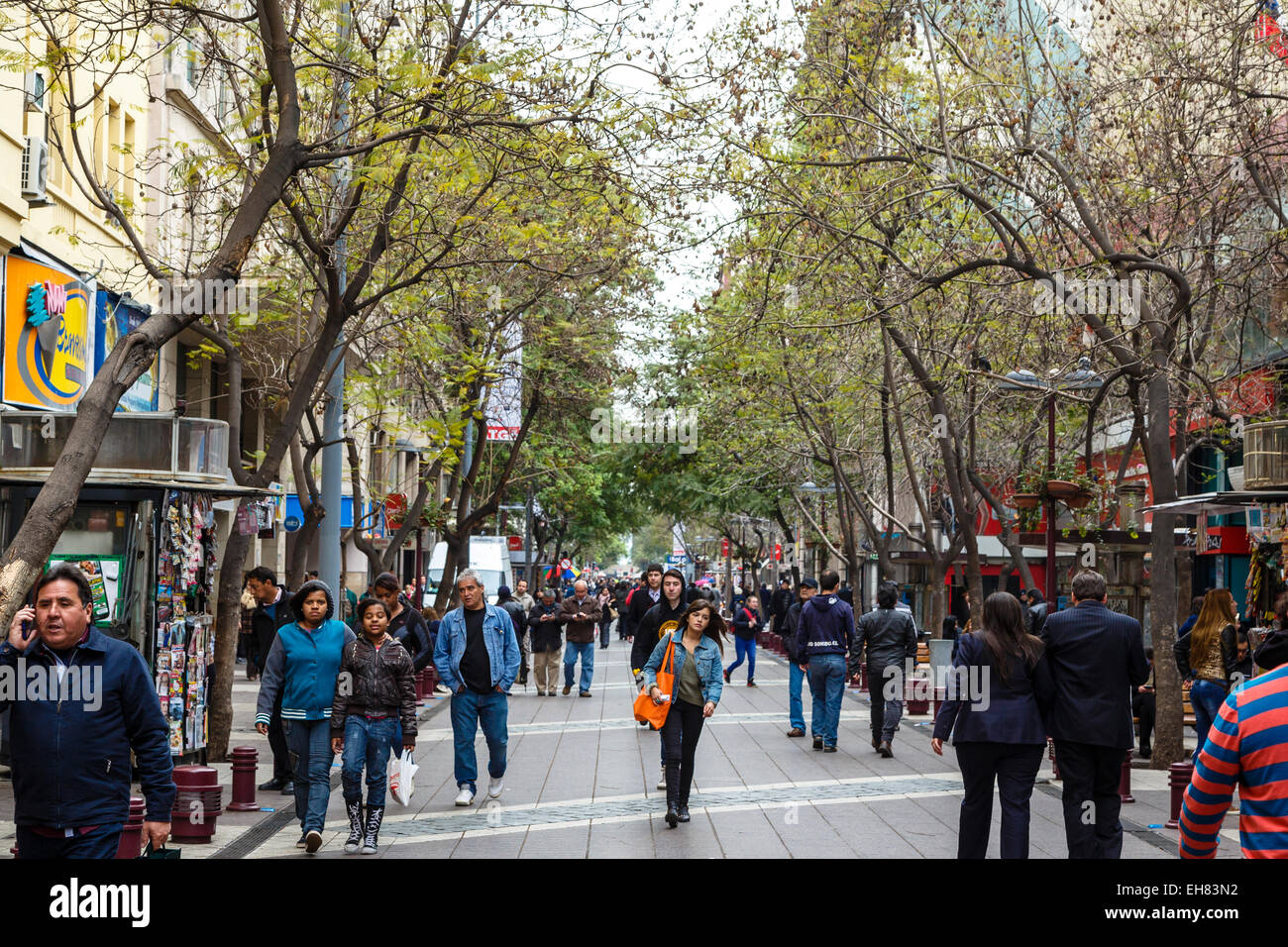 Pedestrian street in the city centre, Santiago, Chile, South America ...