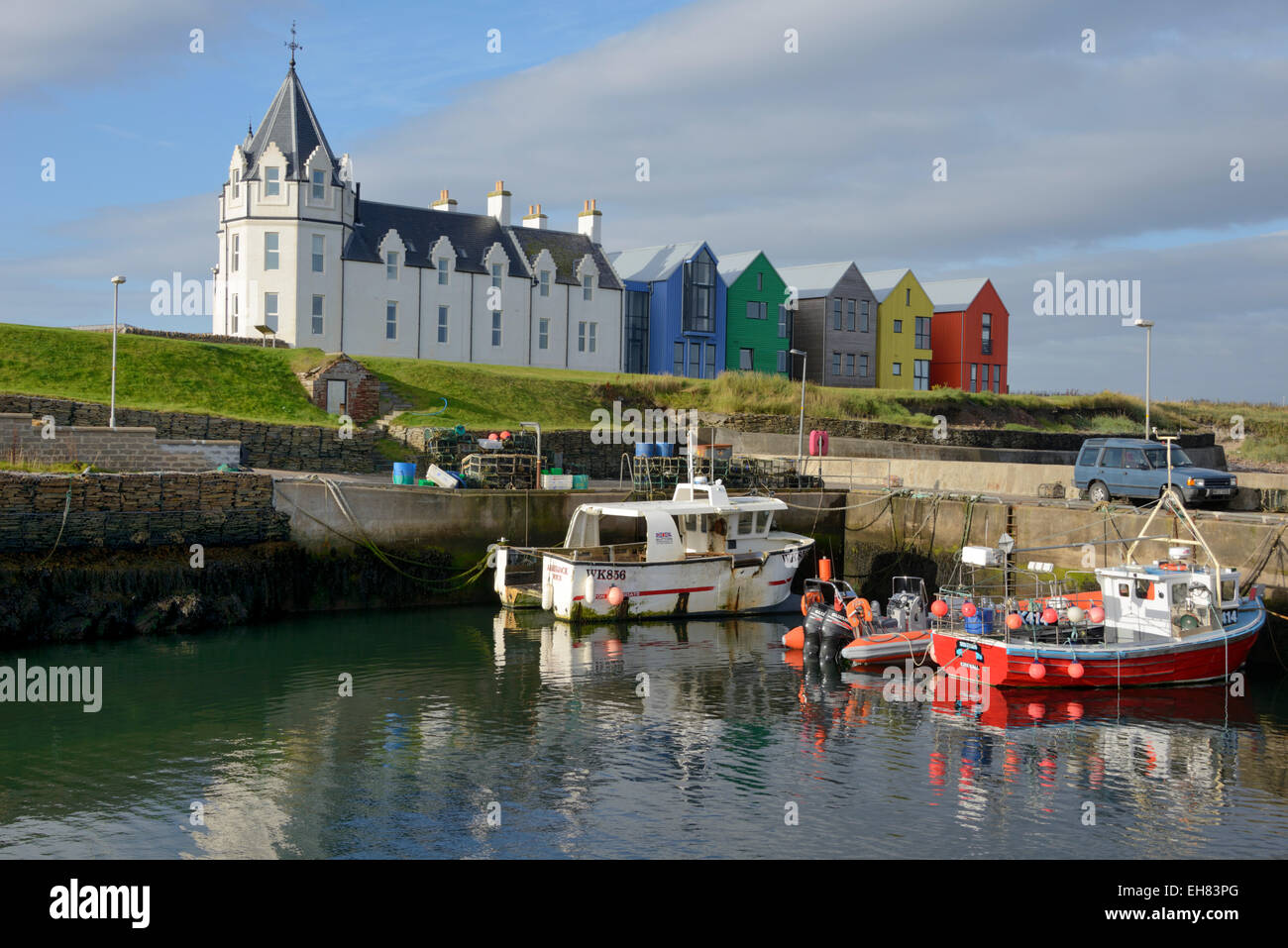 Fishing boats in the harbour, John O'Groats, Caithness, Highland Region ...