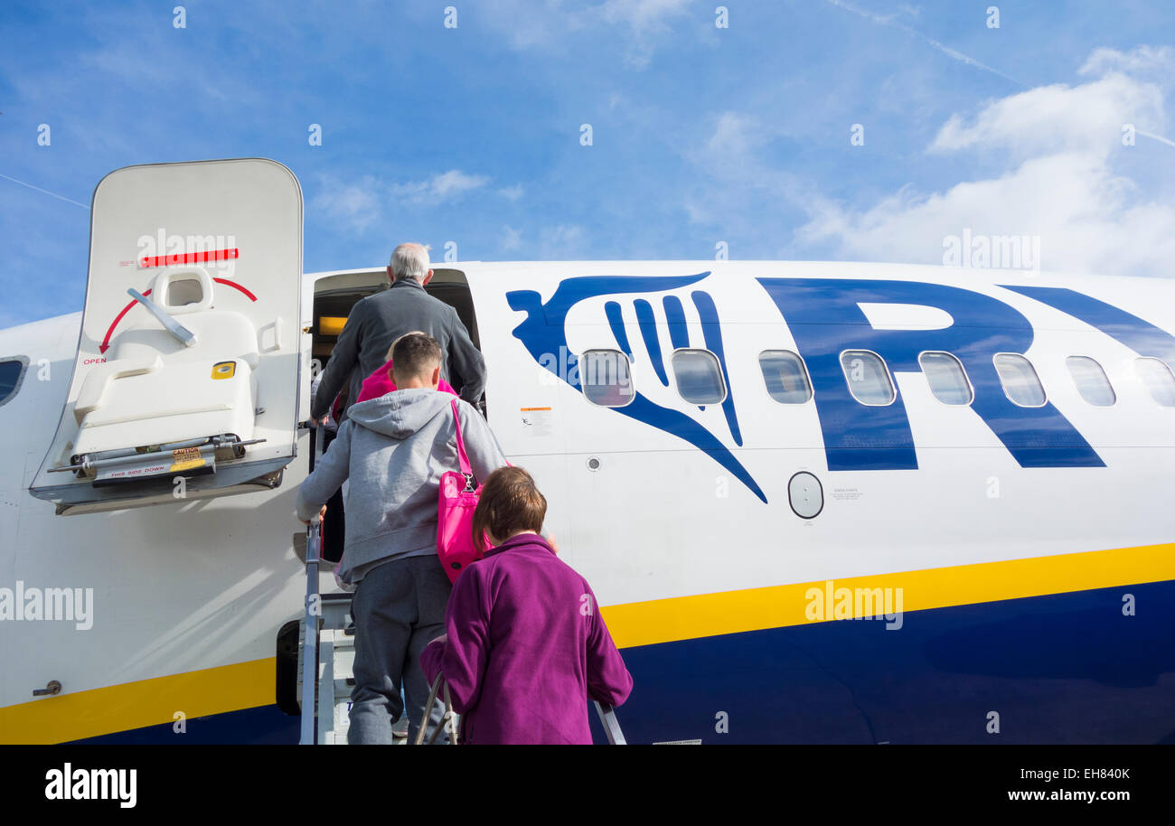 Passengers boarding Ryanair plane at Manchester Airport. England. UK ...