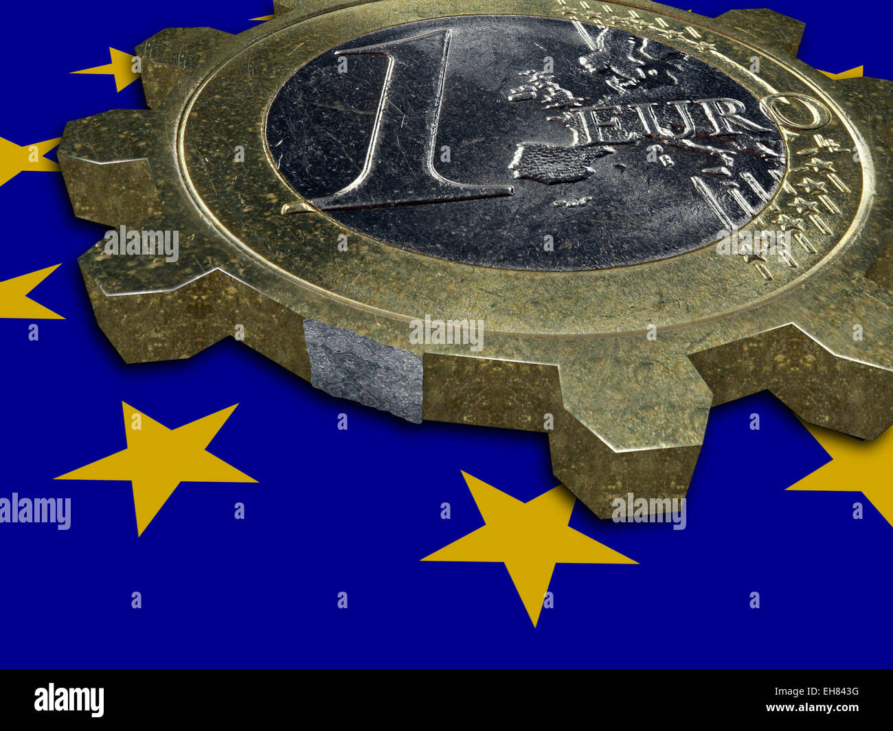 Broken EURO coin gear Stock Photo - Alamy