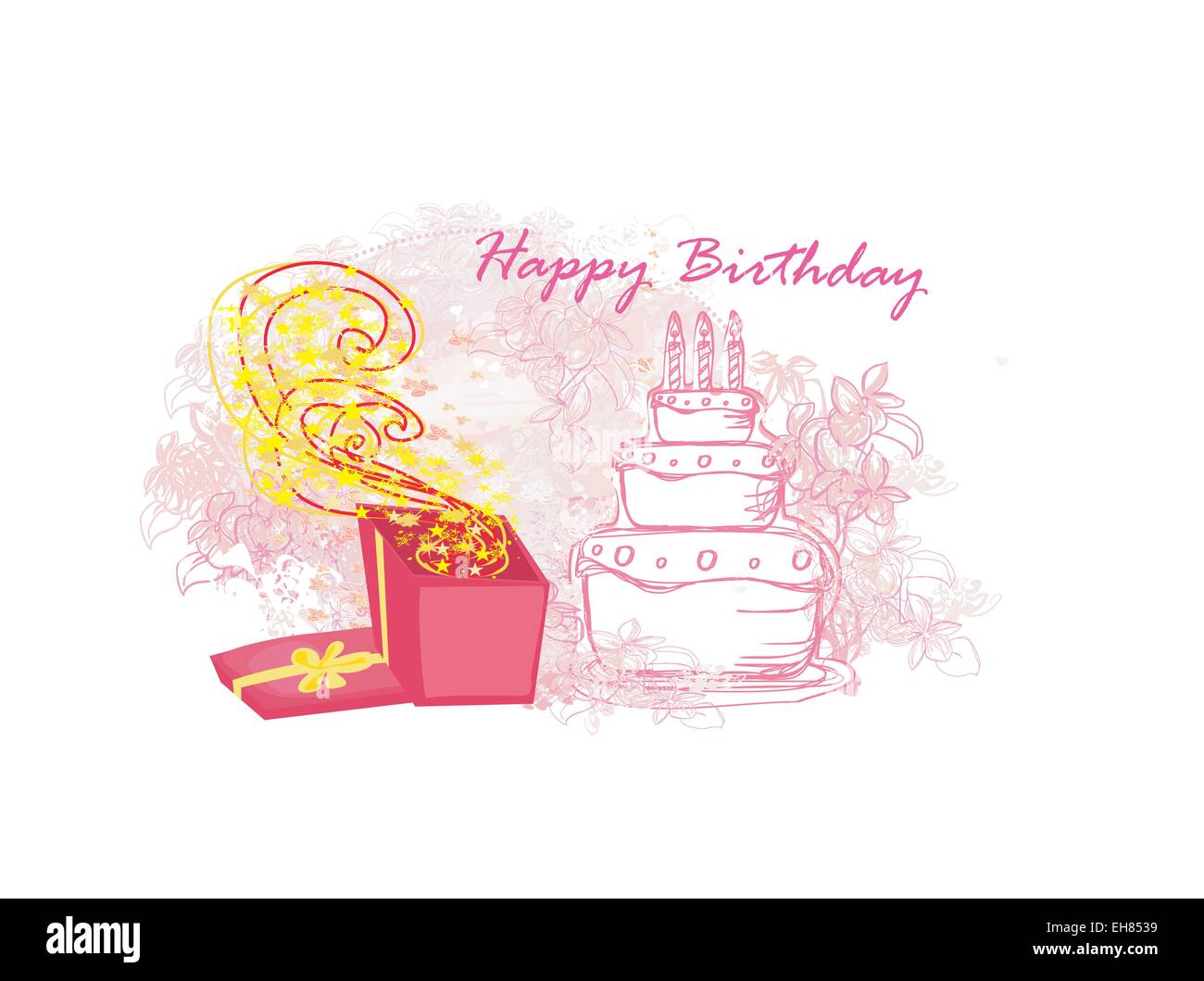 Happy birthday abstract floral greeting card cake hi-res stock ...