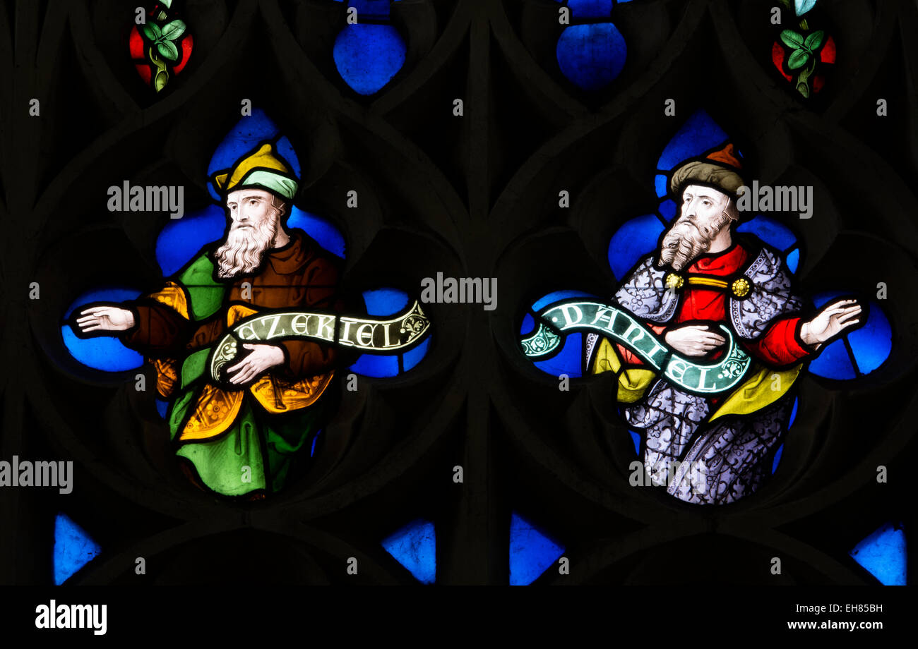 Ezekiel and Daniel stained glass, West Window, St. Nicholas Church, Hatherop, Gloucestershire ...