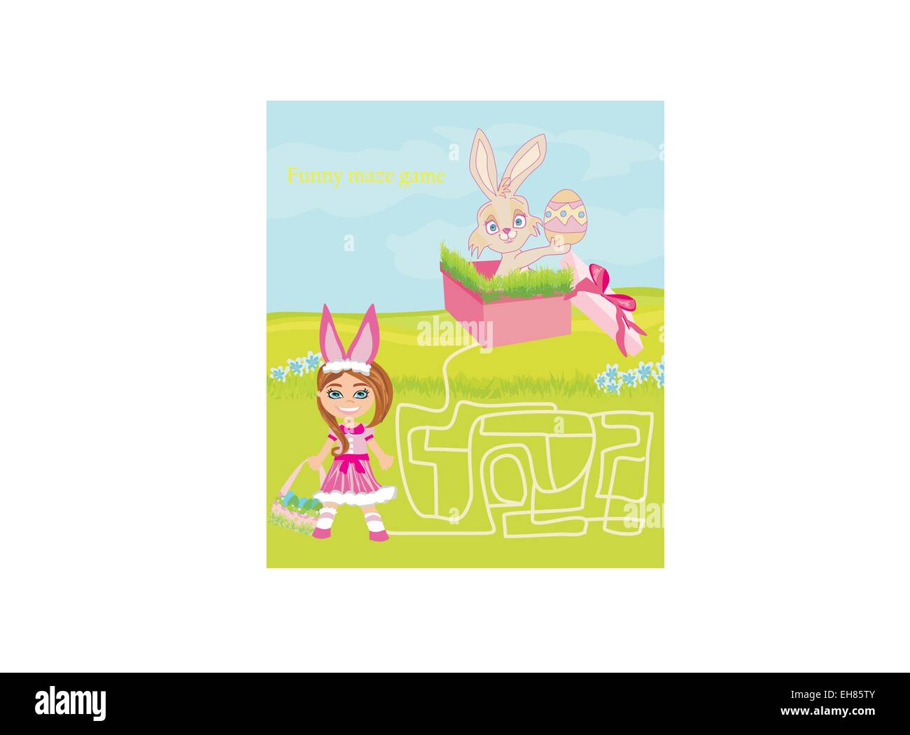 maze game - sweet girl and Easter Bunny Stock Vector Image & Art - Alamy