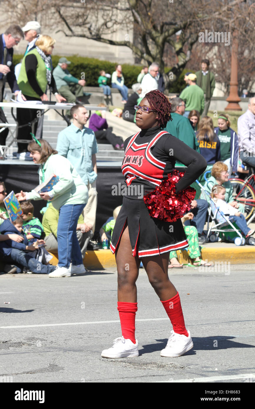 High School Cheerleader greeting people at the Annual St Patrick's Day ...