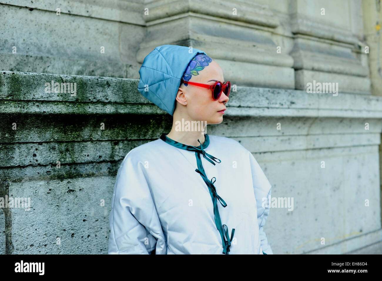 Stylist Kate Rock arriving at the Chalayan Fall 2015 runway show in ...