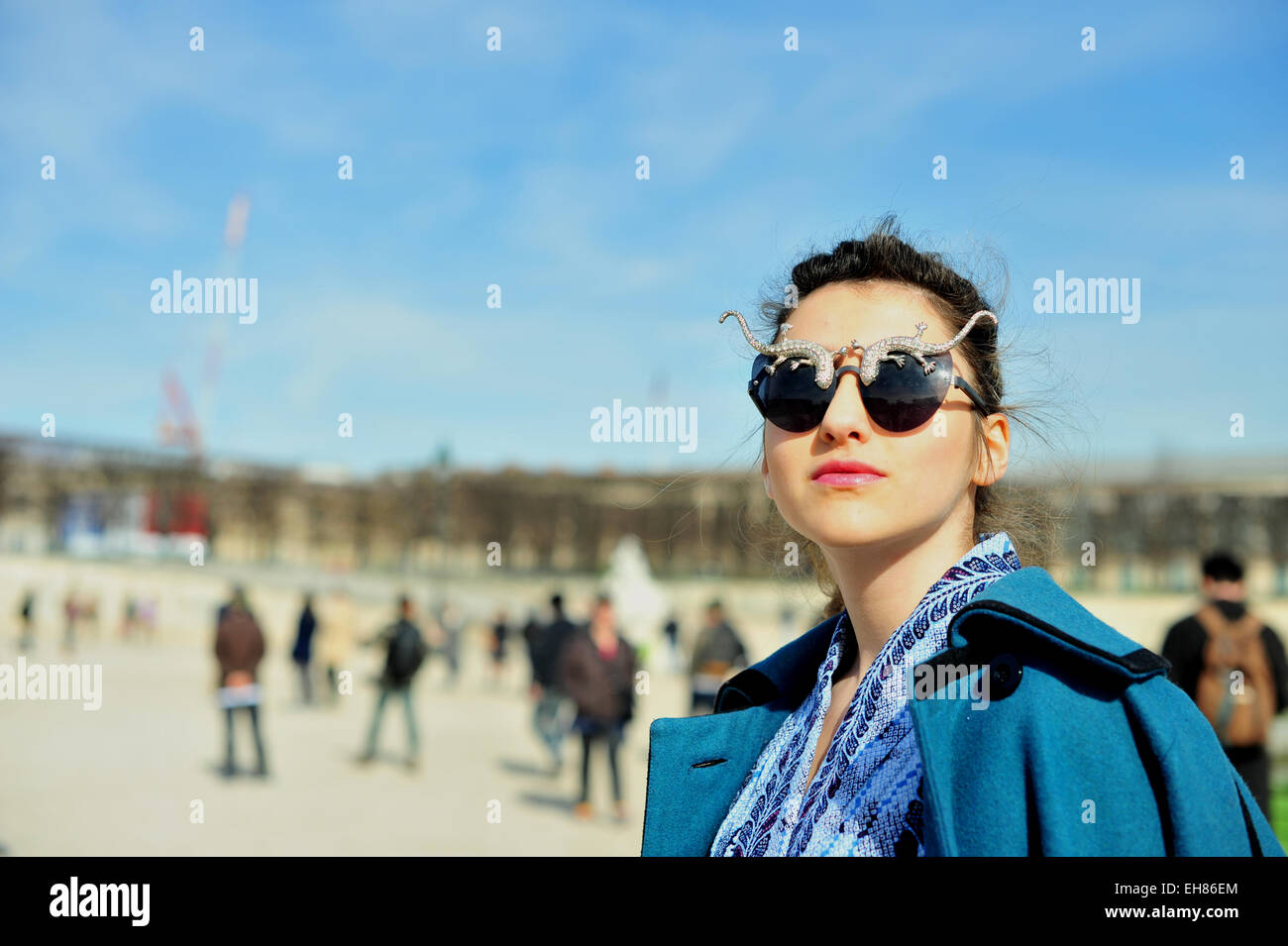 Blogger and musician Diellza Dobroshi arriving at the Issey Miyake Fall ...