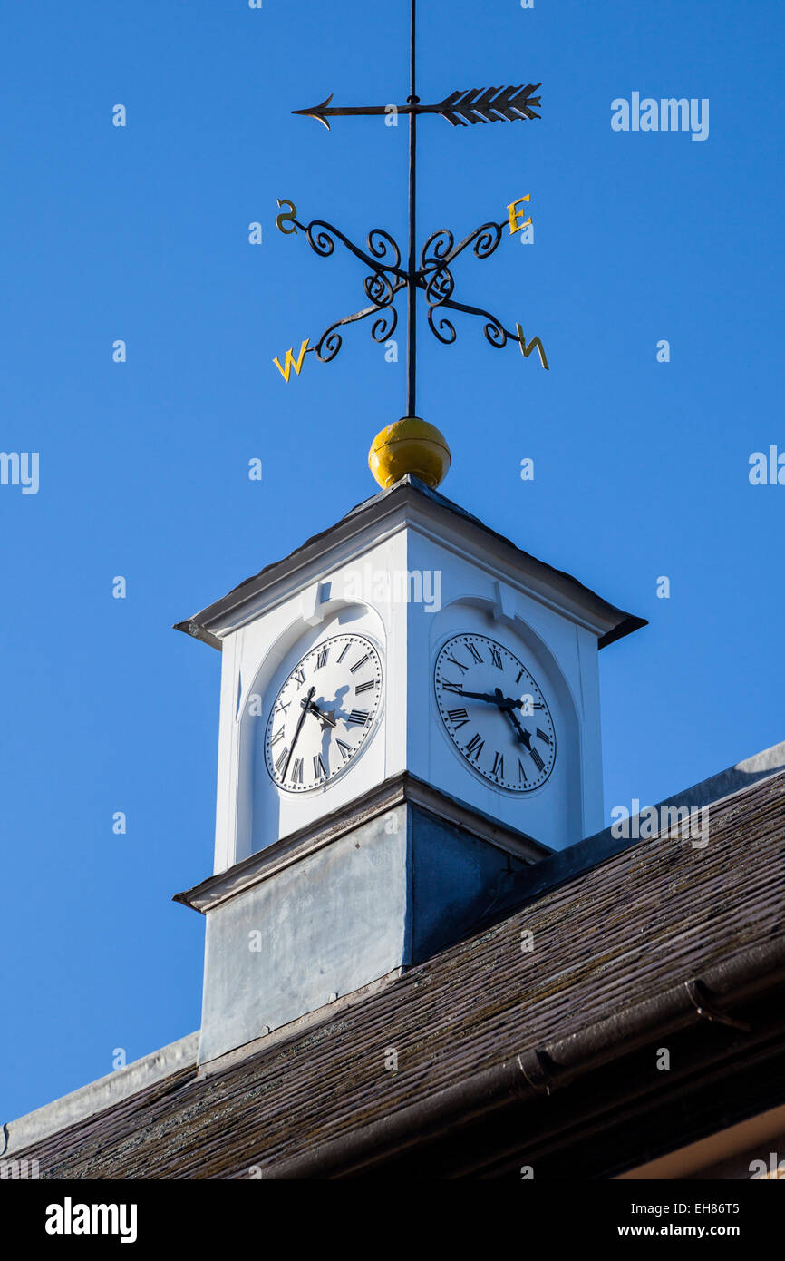 The clock tower on top of the town museum at Clun, Shropshire, UK Stock ...