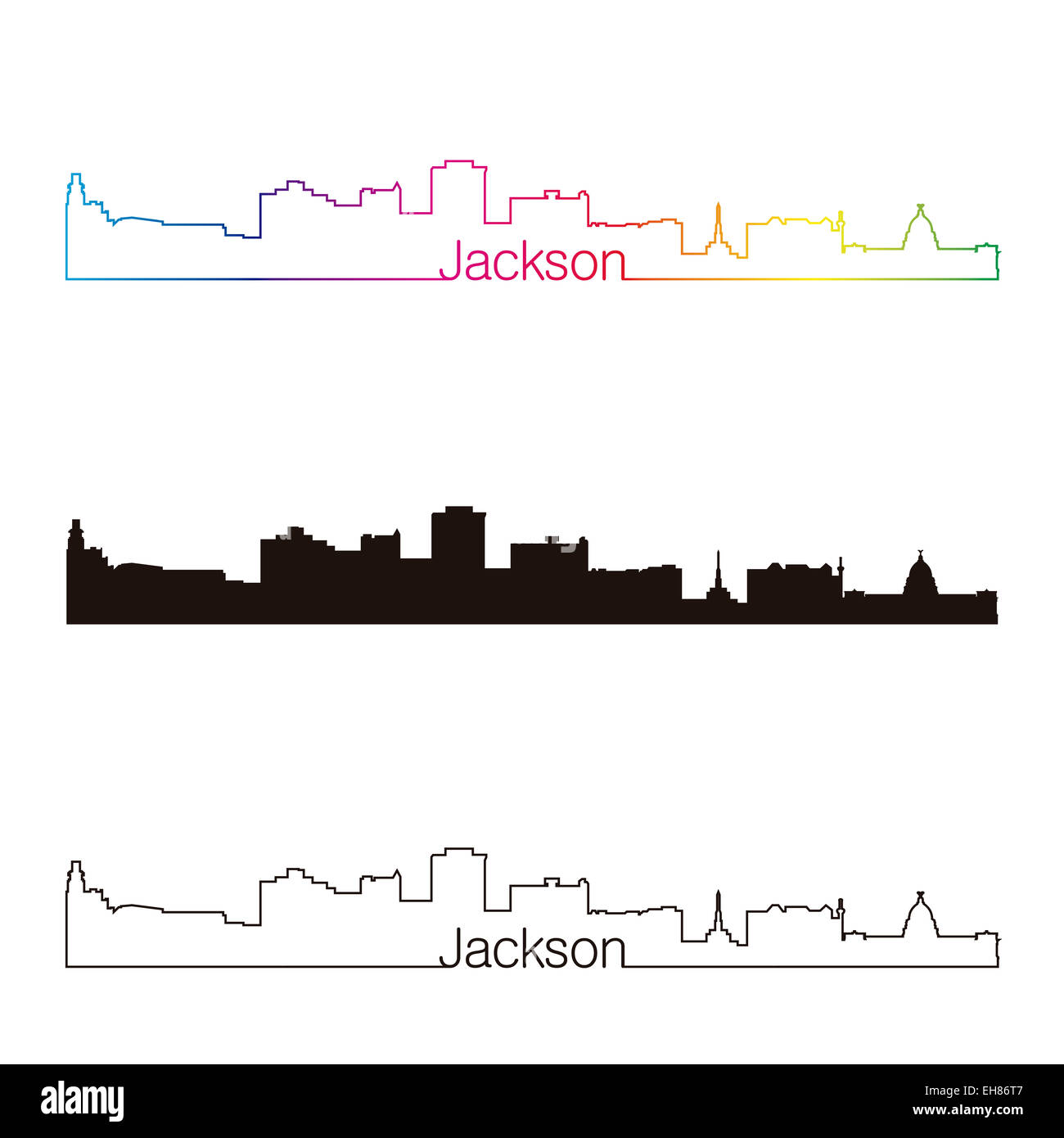 Jackson skyline linear style with rainbow Stock Photo - Alamy
