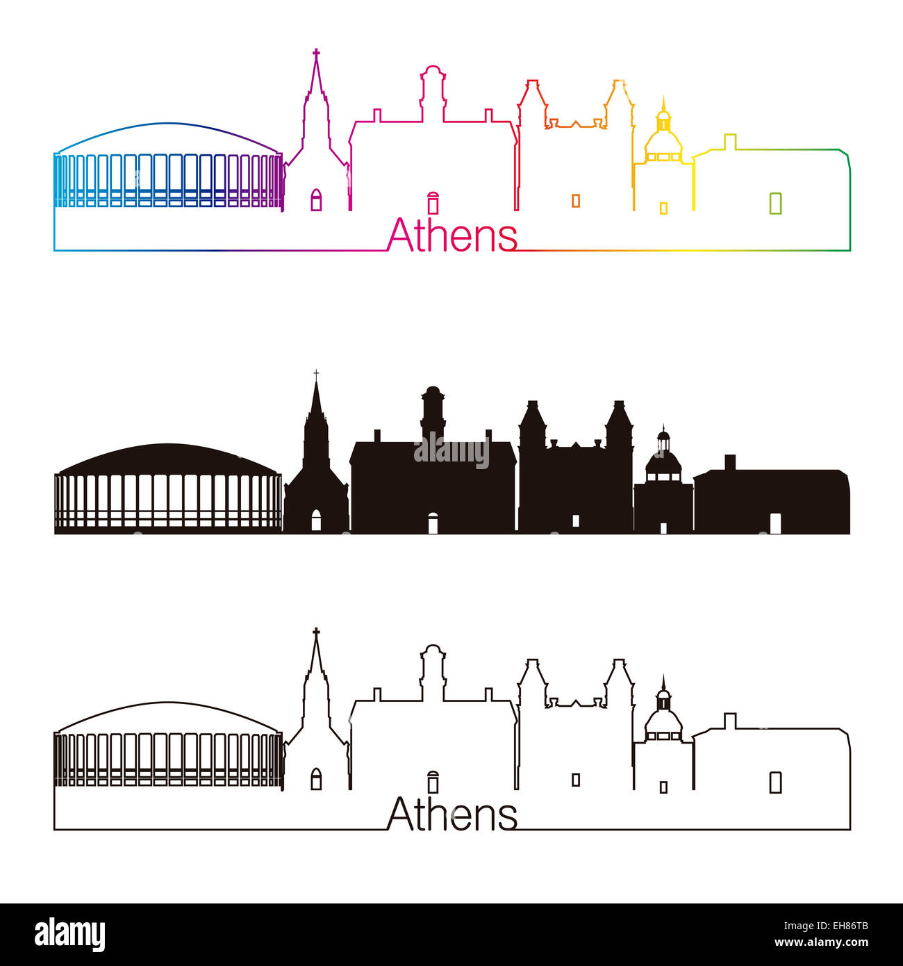 Athens skyline linear style with rainbow Stock Photo - Alamy