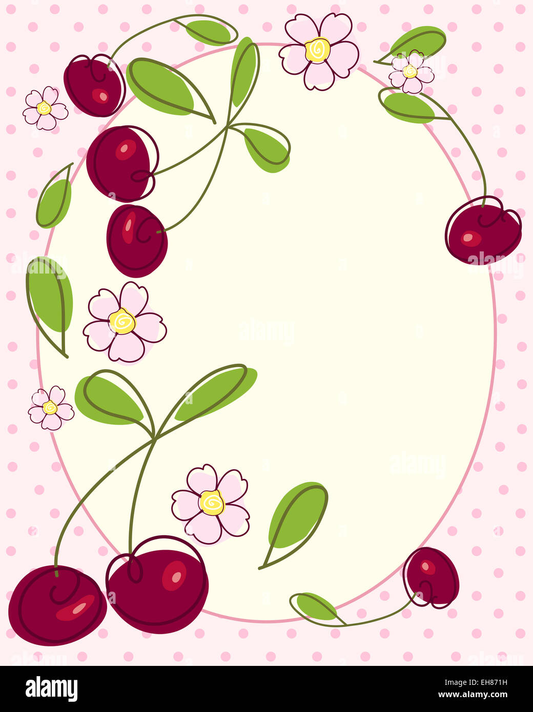 an illustration of a fun cherry design greeting card with stylized ...