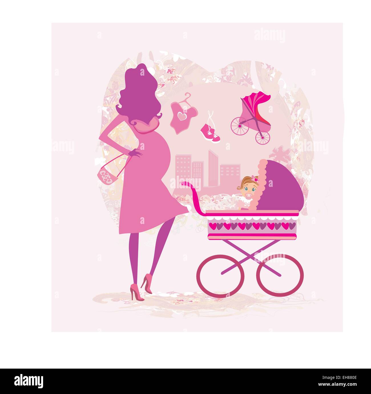 Cartoon mother pushing baby stroller Stock Vector Images - Alamy