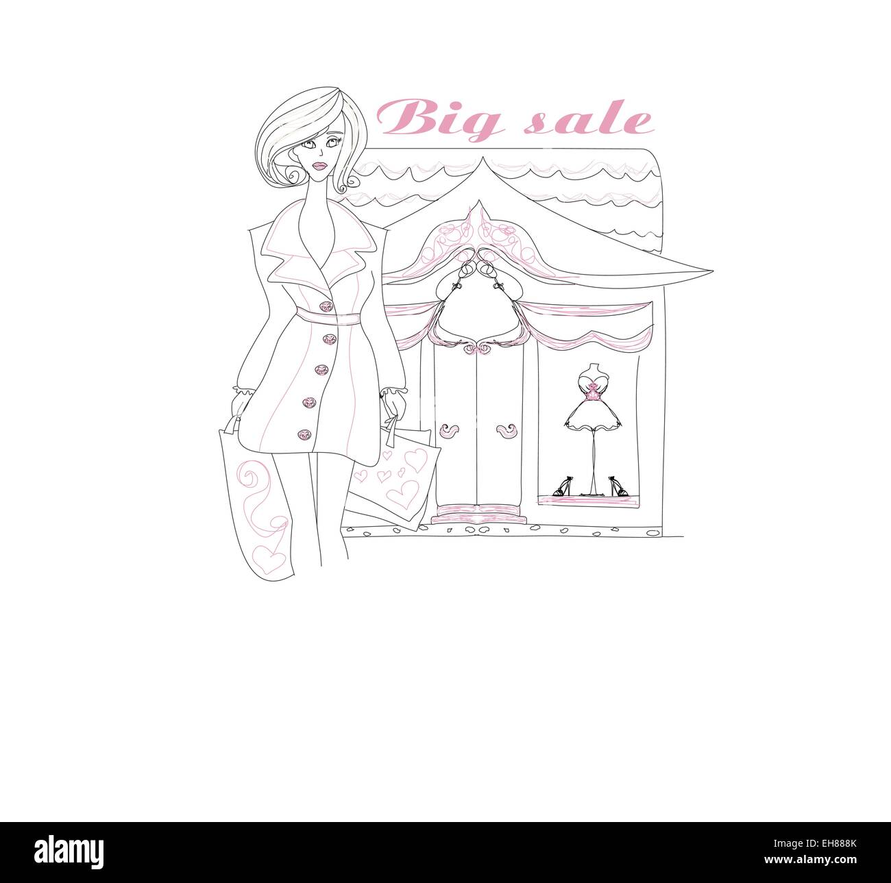 Stylish girl shopping , doodle illustration Stock Vector Image & Art ...