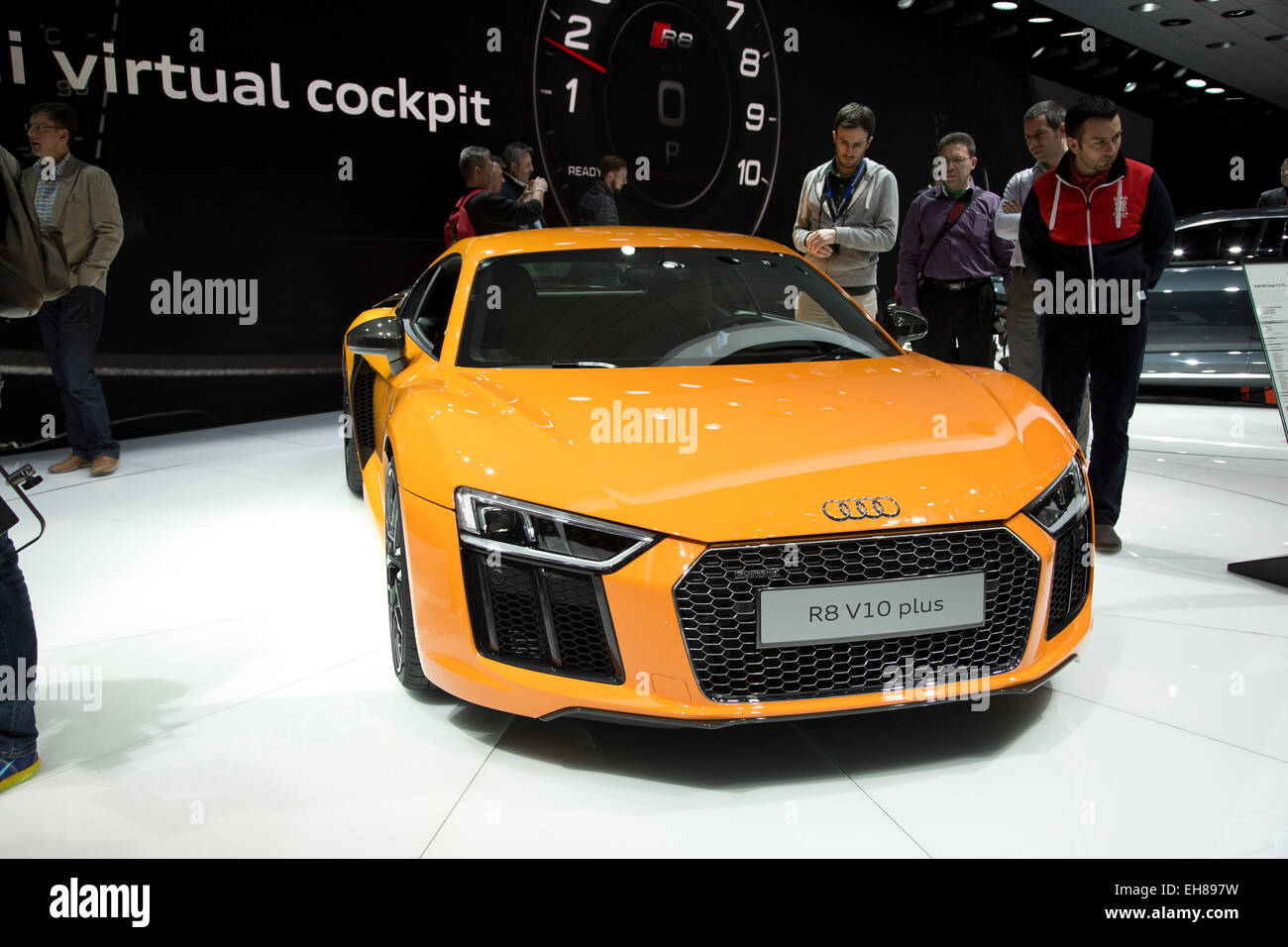 Audi R8 V10 plus at the Geneva motor show 2015 Stock Photo - Alamy