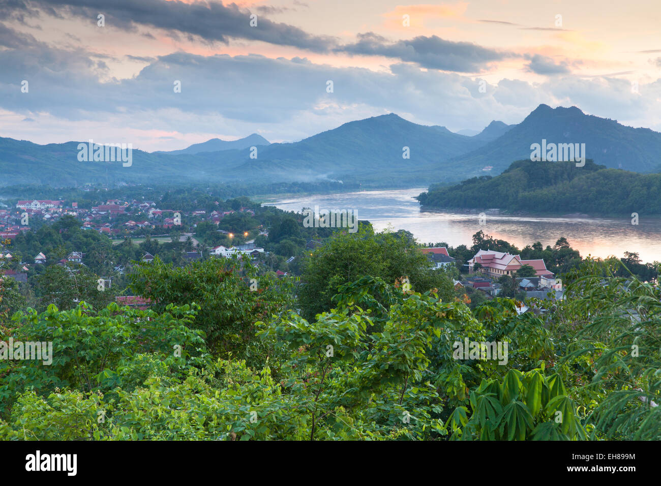 Evening view over Luang Prabang, UNESCO heritage town, Laos Stock Photo ...