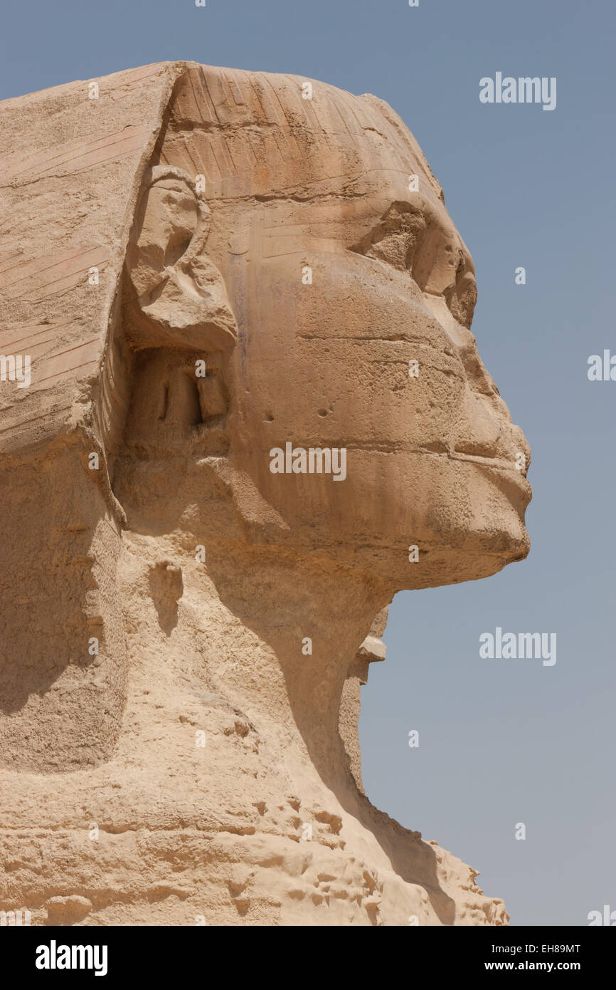 Detail of the eroded face of the Sphinx in Giza, UNESCO World Heritage ...