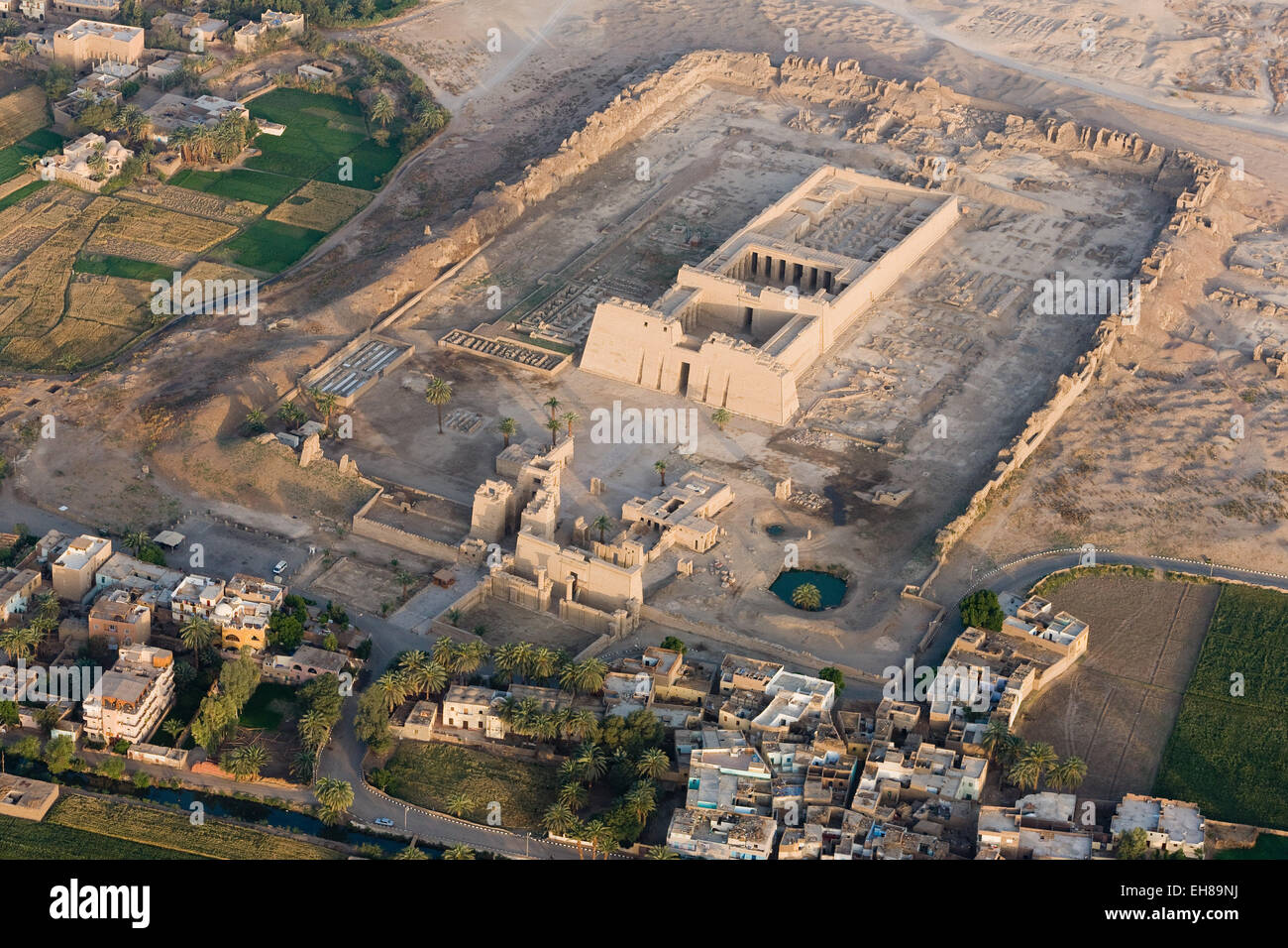 Medinet Habu Temple near Luxor from a hot air balloon, Thebes, UNESCO ...