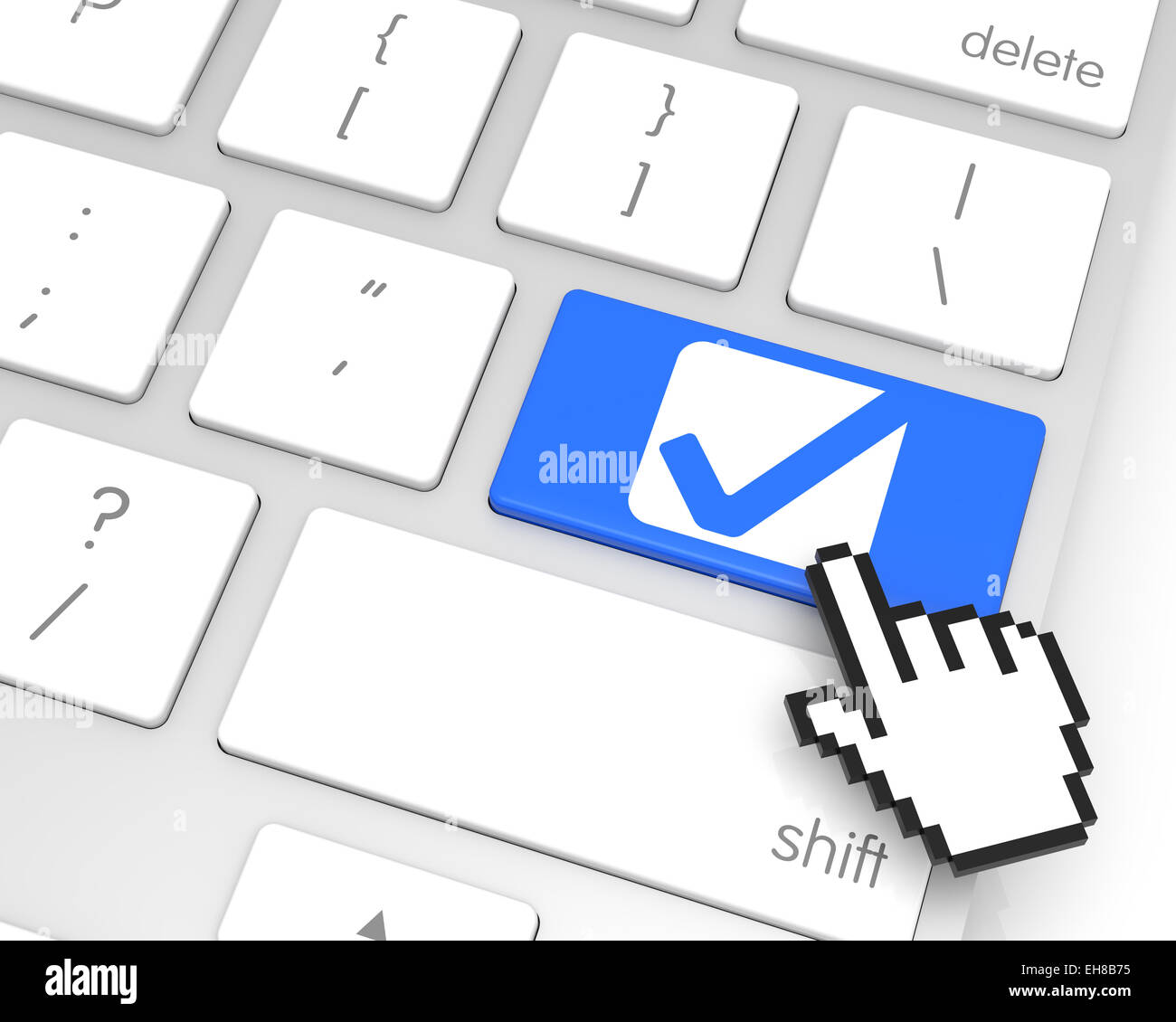 Check Mark enter key with hand cursor. 3D rendering Stock Photo - Alamy