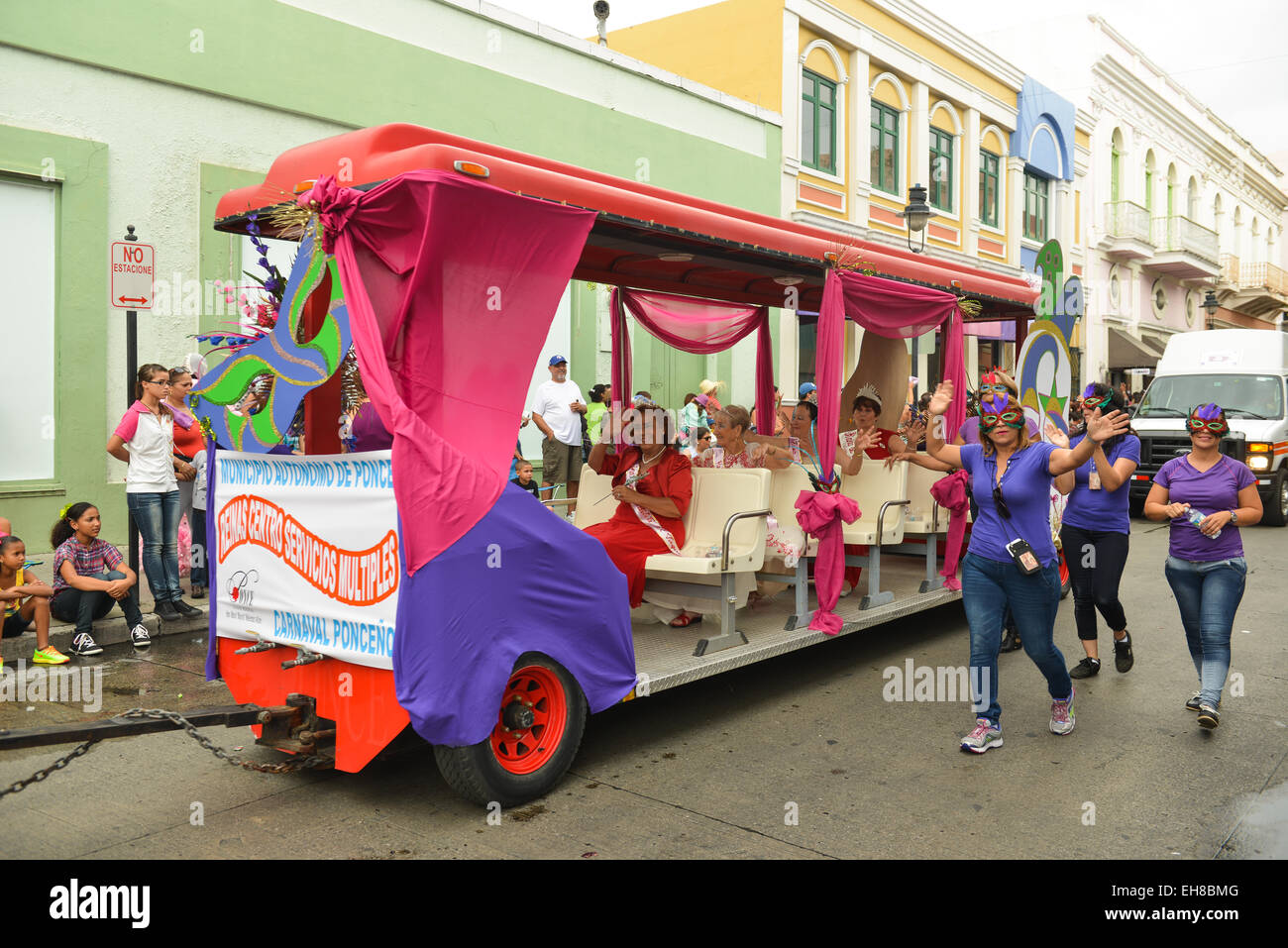 Elderly ladies parading in a float during the carnival in Ponce, Puerto ...