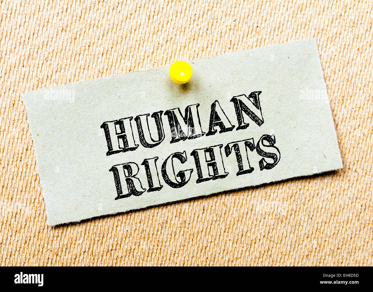 Recycled paper note pinned on cork board.Human Rights Message. Concept ...